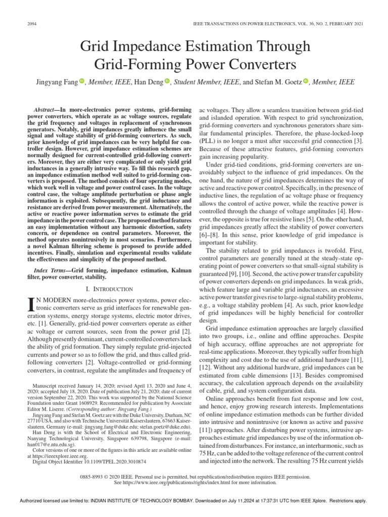 Grid Impedance Estimation Through Grid-Forming Power Converters | PDF ...