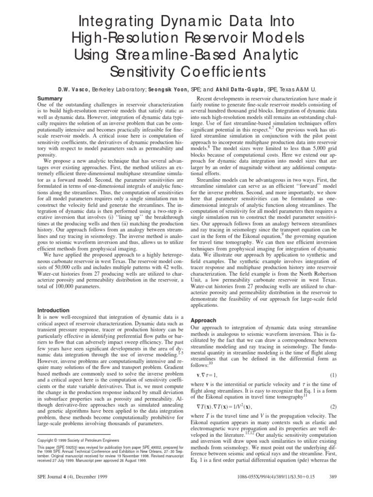 Integrating Dynamic Data Into High-Resolution Reservoir Models Using Streamline-Based Analytic ...