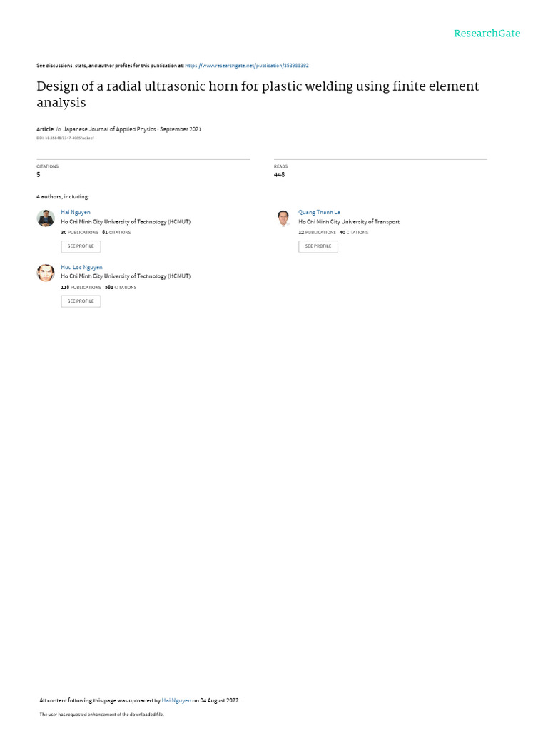 Design of A Radial Ultrasonic Horn For Plastic Welding Using Finite ...