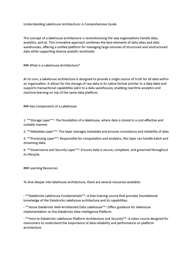 Lakehouse Architecture Fundamentals | PDF | Analytics | Data