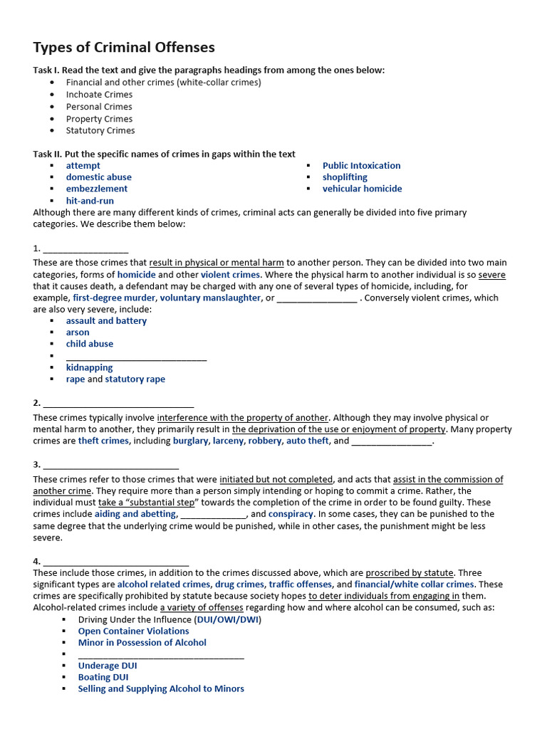 Types of Criminal Offenses - Student | PDF | Driving Under The ...