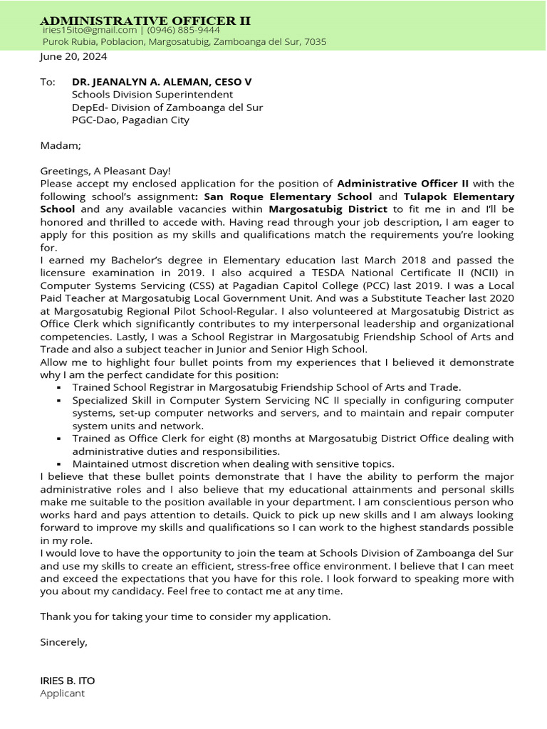Application for Administrative Officer II | PDF