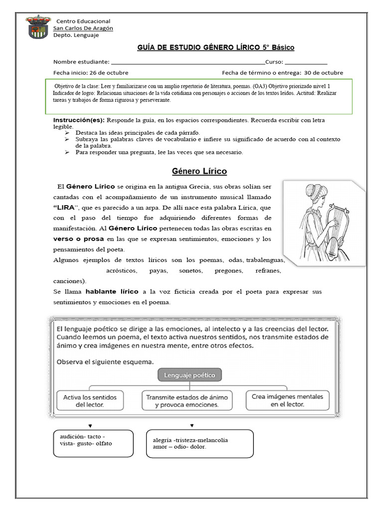 5°-Basico-Lenguaje-Guia-de-estudio-Genero-Lirico | PDF | Poesía