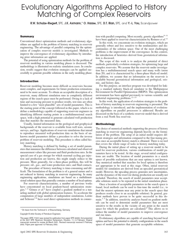 Evolutionary Algorithms Applied To History Matching of Complex Reservoirs | PDF | Mathematical ...
