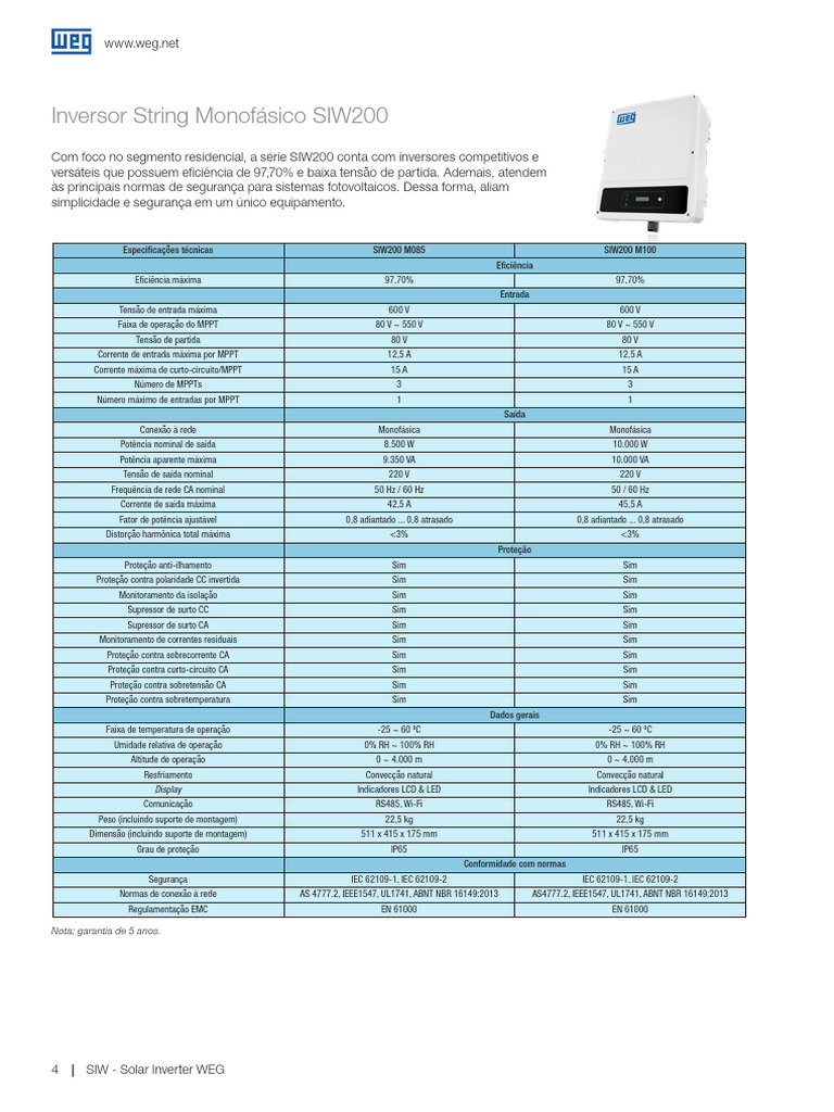 Datasheet Inversor WEG SIW200 M100 | PDF | Quantidades físicas | Eletrônicos