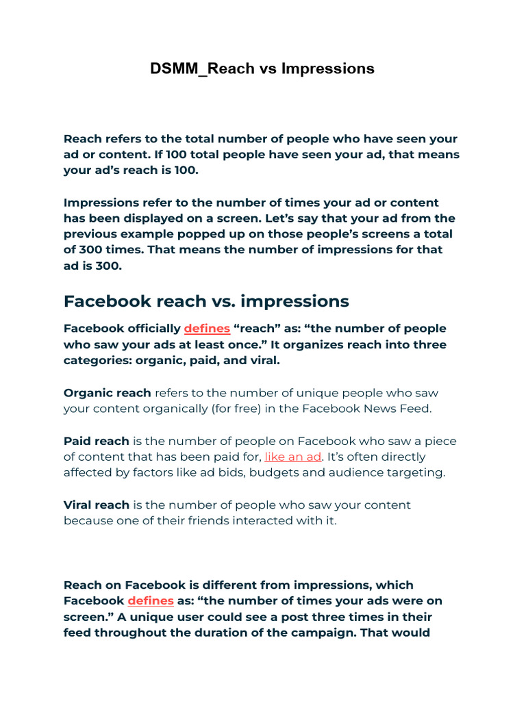 Understanding Reach and Impressions | PDF | Facebook | Cyberspace