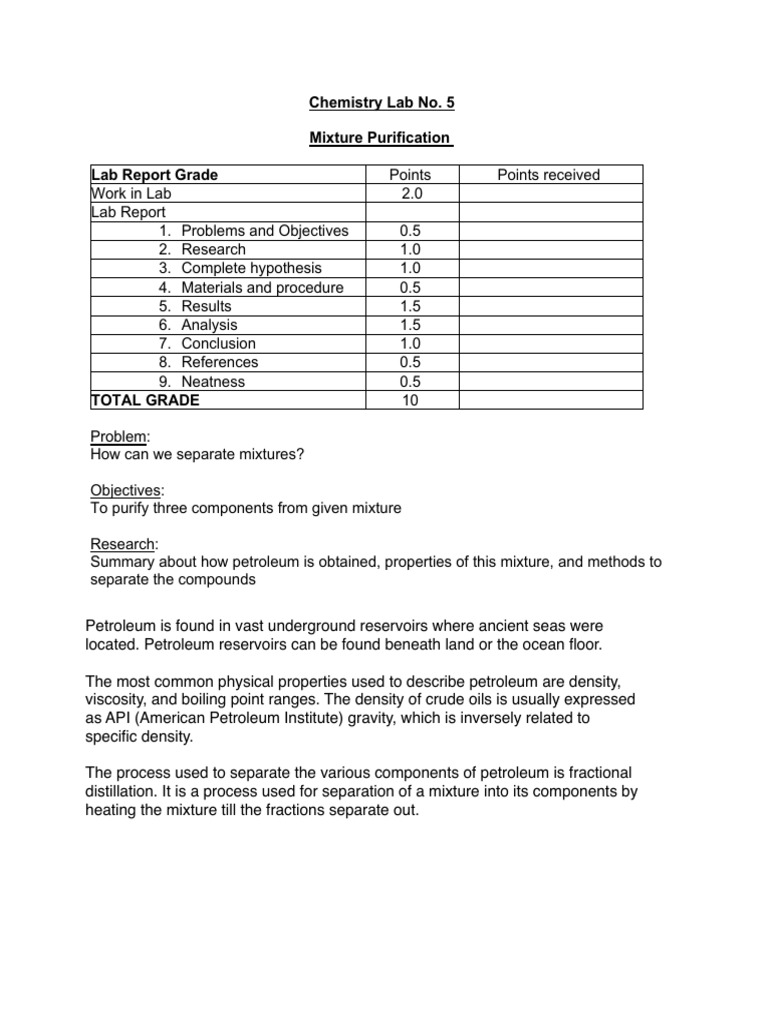 Lab 5 - Mixture Purification | PDF | Petroleum | Filtration