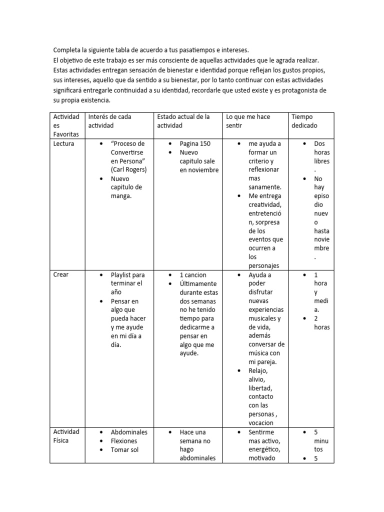 Tarea Pasatiempo Intereses | PDF