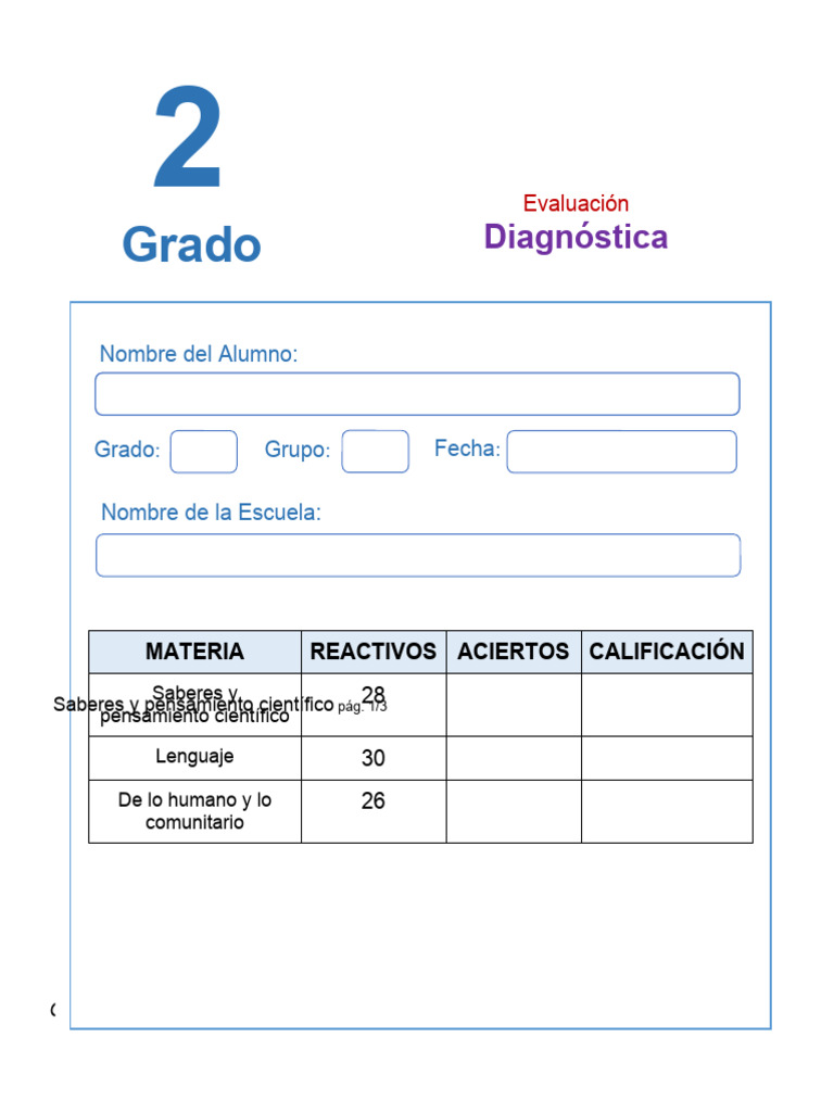 Evaluacion-Diagnostica 2 Grado | PDF