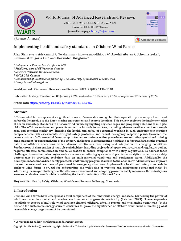Wjarr 2024 0557 | PDF | Offshore Wind Power | Risk Assessment