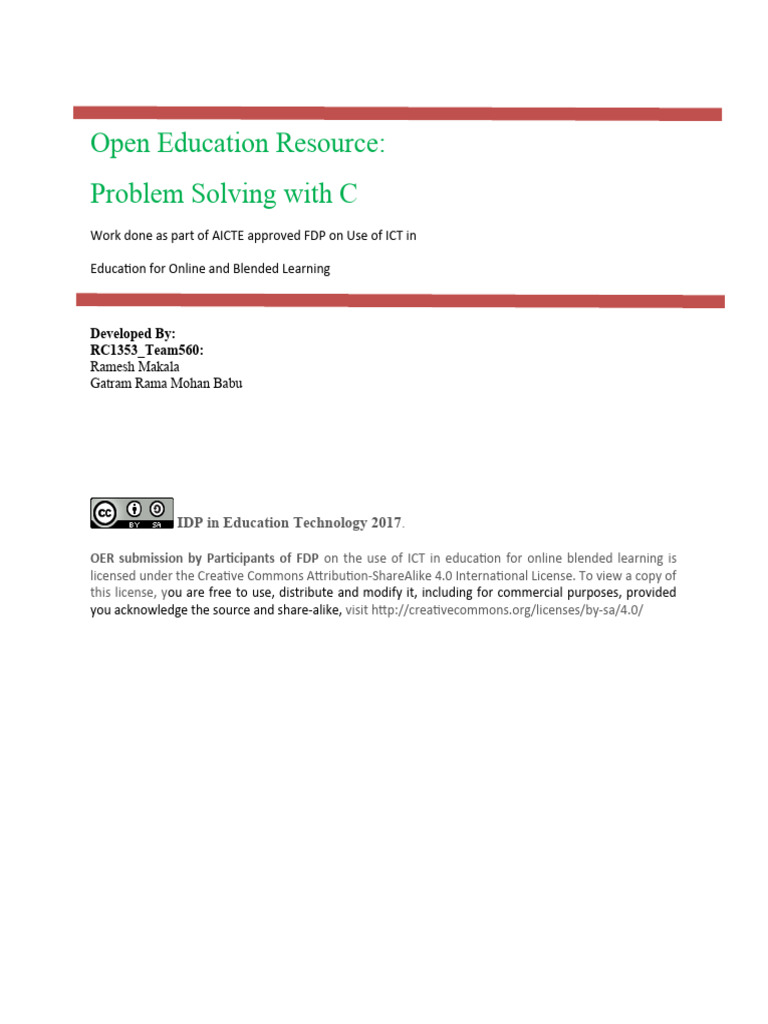 OER On Problem Solving With-C RC1353 Team560 | PDF | Educational Technology | Software Engineering