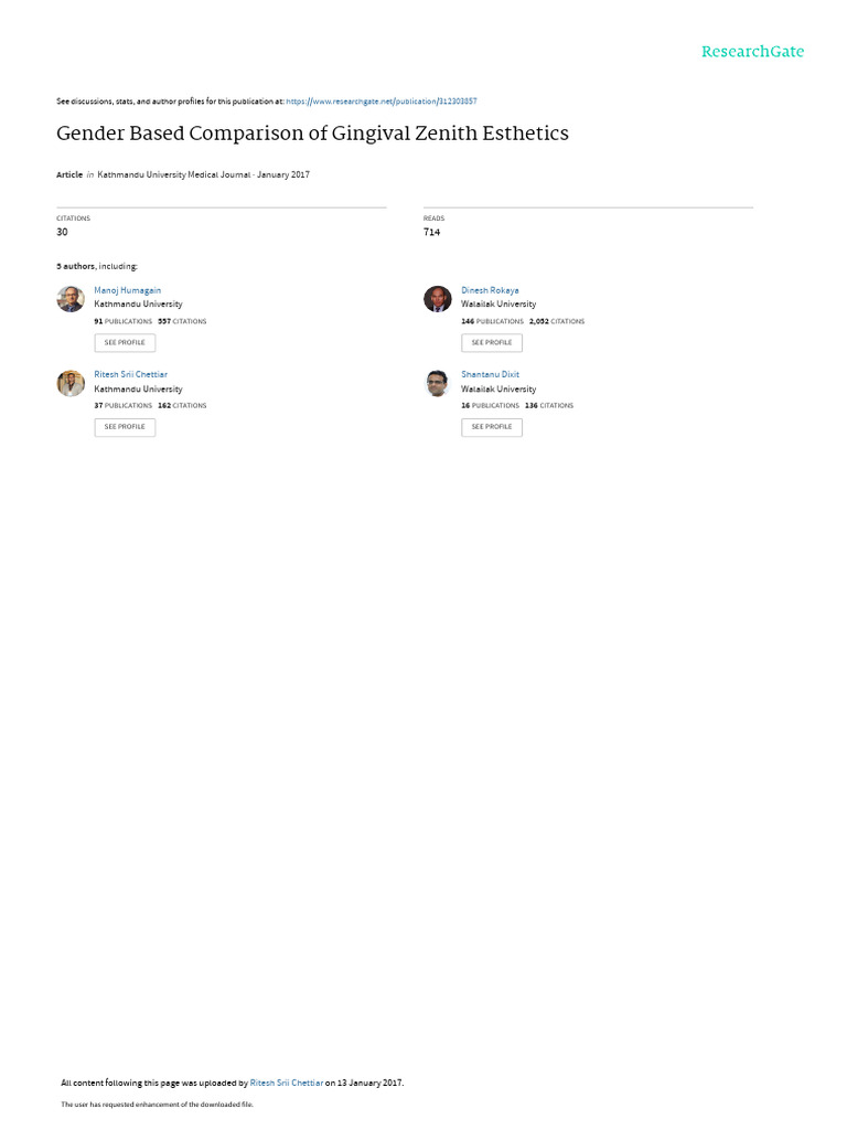 Gender Based Comparison of Gingival Zenith Esthetics | PDF | Dentistry ...