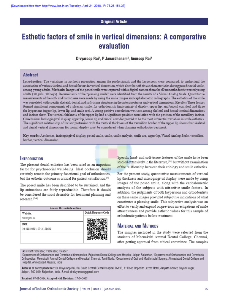 Esthetic Factors of Smile in Vertical Dimensions A | PDF | Orthodontics ...
