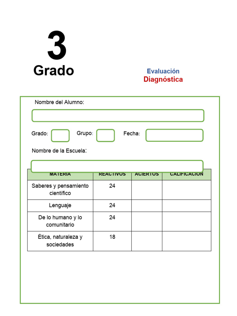 Evaluacion-Diagnostica 3 Grado | PDF