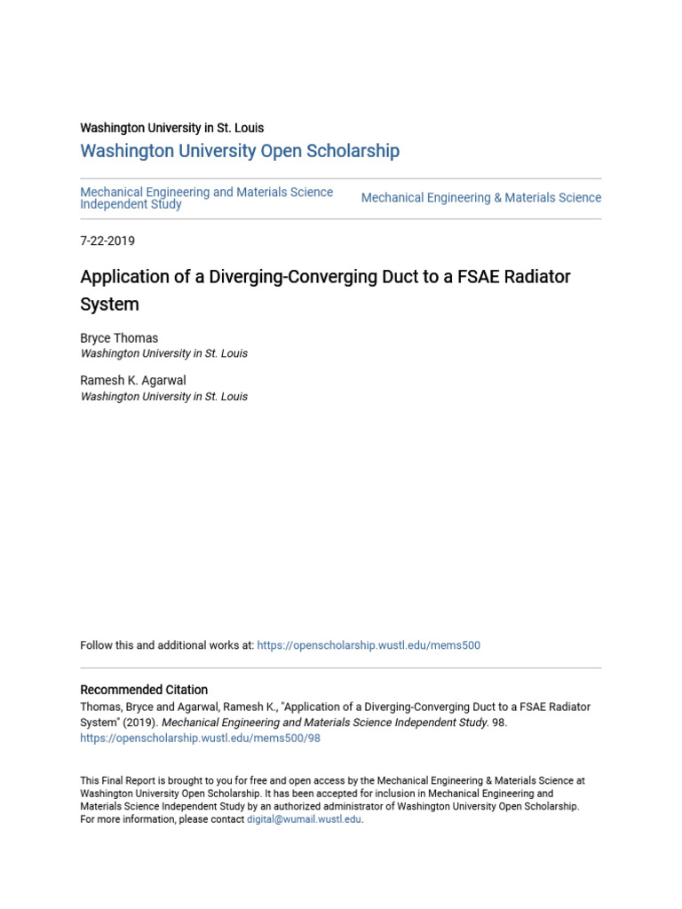 Aero - Application of A Diverging-Converging Duct To A FSAE Radiator Sy ...