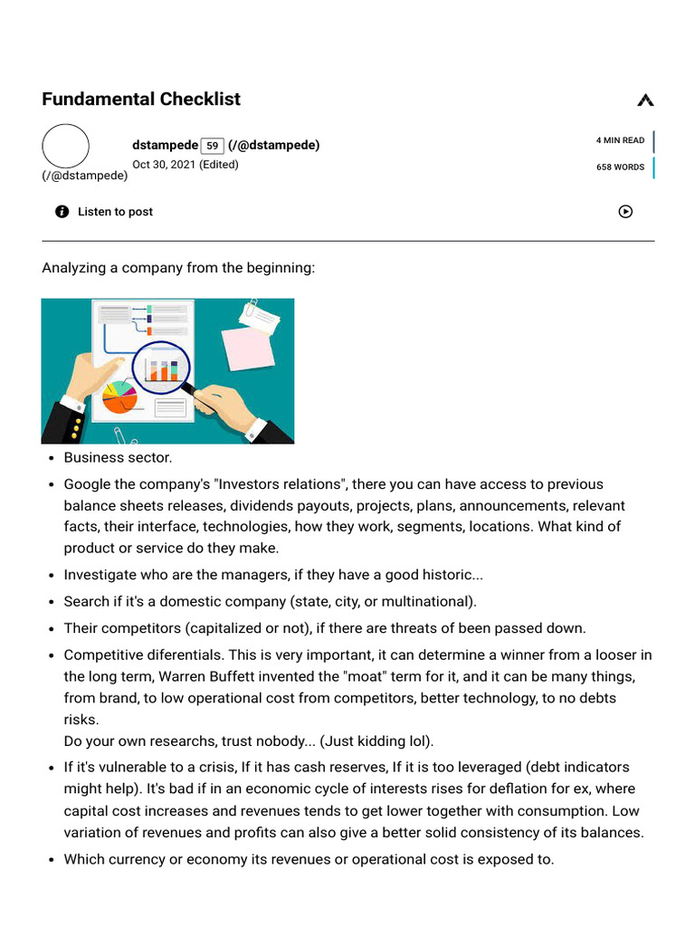 Fundamental Checklist - PeakD | PDF | Stocks | Market (Economics)