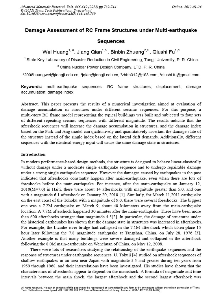 Damage Assessment of RC Frame Structures Under Multi-Earthquake | PDF | Seismology | Earthquakes