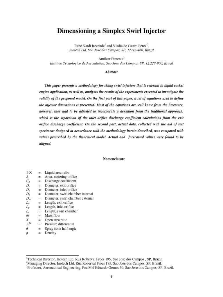 Dimentioninga Simplex Swirl Injector Journal | PDF | Applied And ...