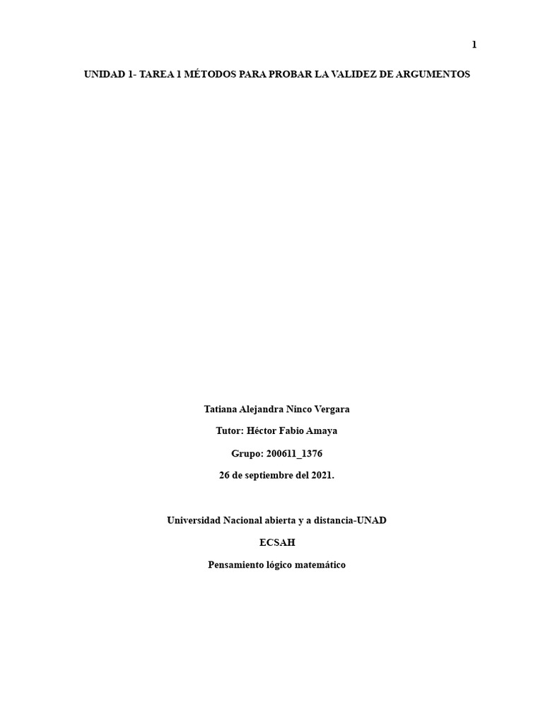 Tarea 1 Metodos Para Probar La Validez de Argumentos Compress | PDF | Proposición | Argumento