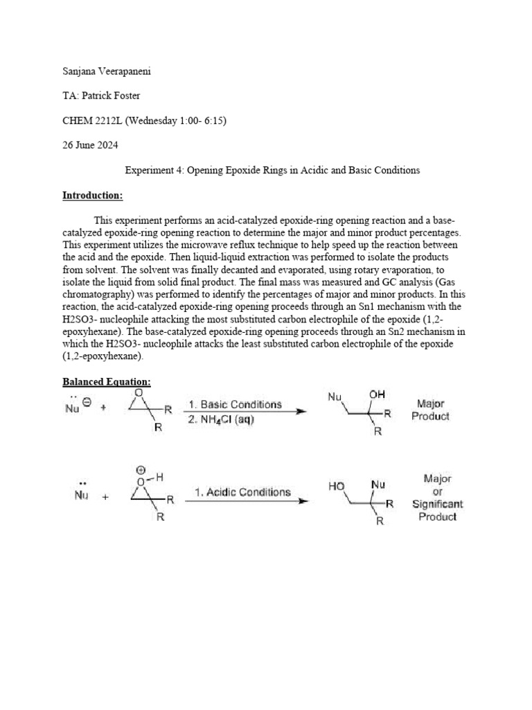 Uga Orgo 2 Lab 4 Pre Lab | PDF | Chemical Reactions | Acid
