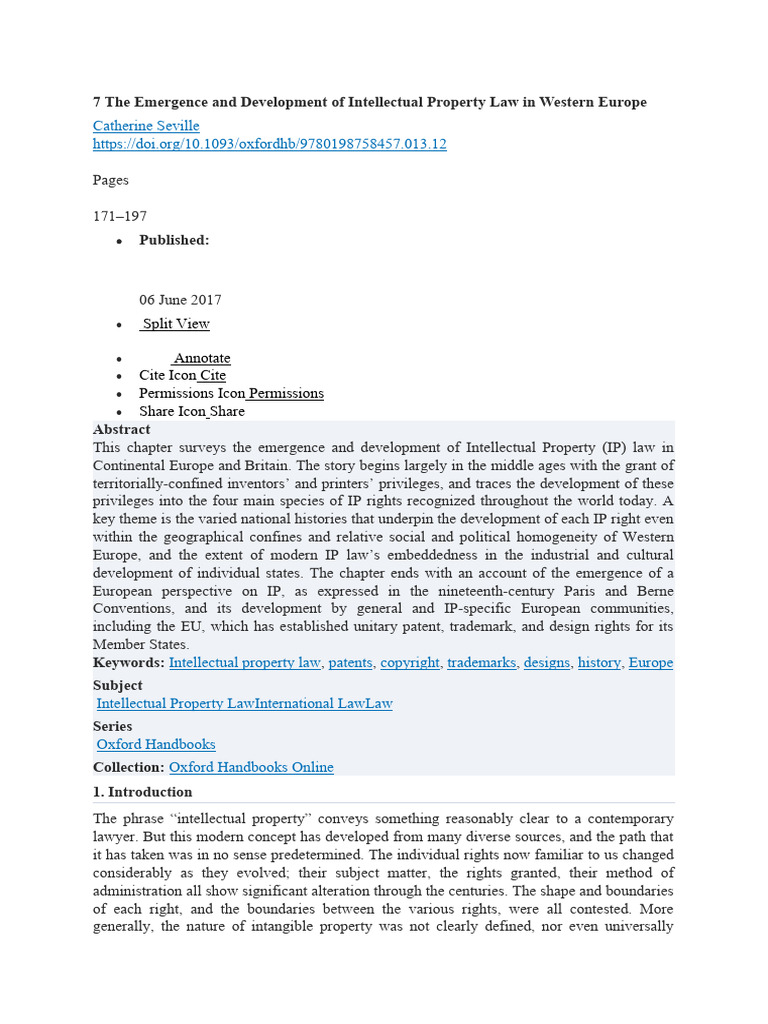 Evolution of IP Law in Western Europe | PDF | Intellectual Property | Patent