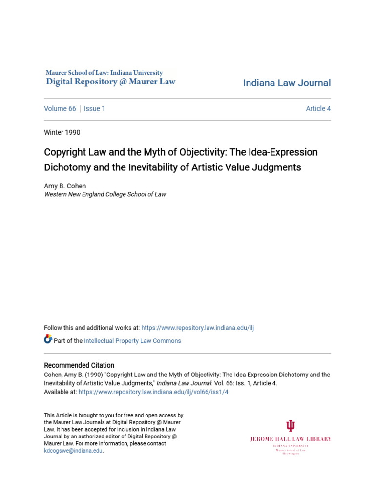 Copyright Law and The Myth of Objectivity - The Idea-Expression Di ...