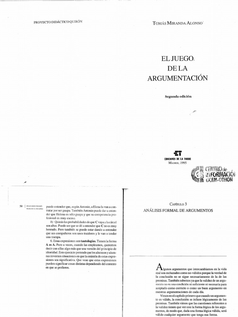 Miranda Alonso T. El Juego de La Argumentacion. Cap. 3 | PDF | Lógica ...