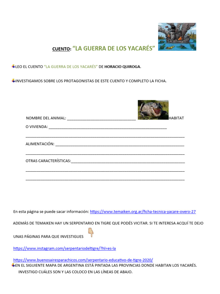 La Guerra de Los Yacarés- Actividad | PDF | Zoología