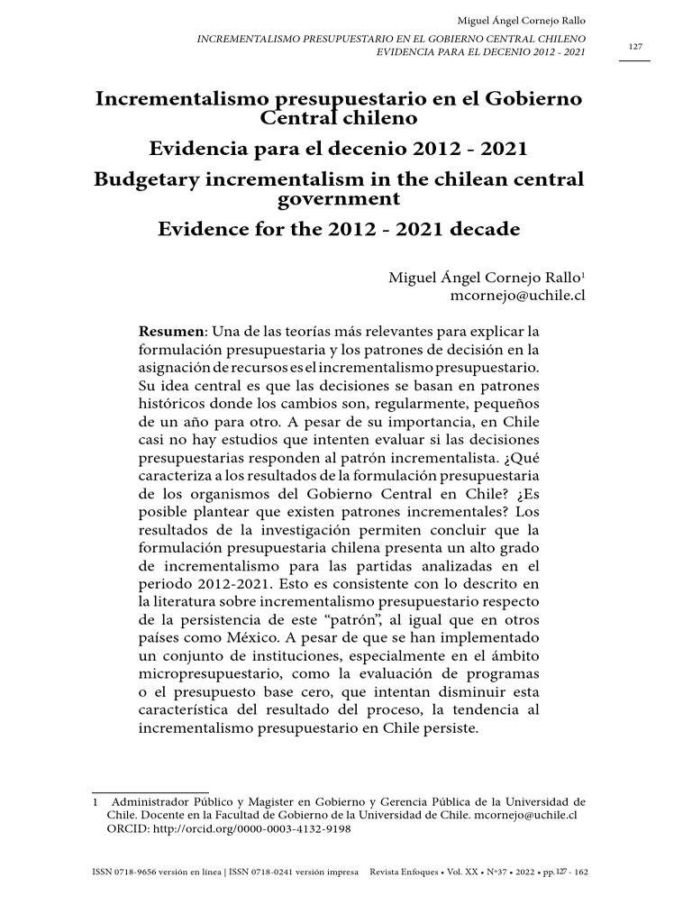 Cornejo M A 2022 Incrementalismo Presupuestario en El Gobierno Central ...