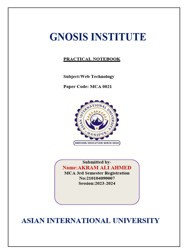 MCA Web Technology Practical Notebook | PDF | Computers