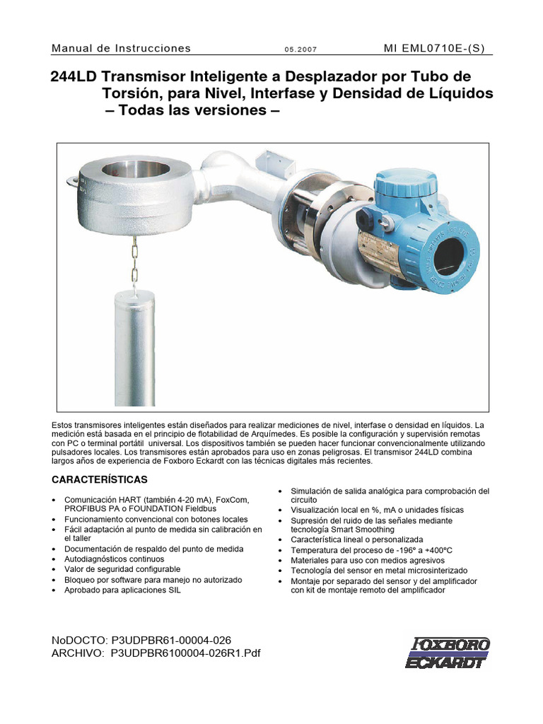 244LD Transmisor Inteligente A Desplazador Por Tubo de Torsión, para Nivel, Interfase y Densidad ...