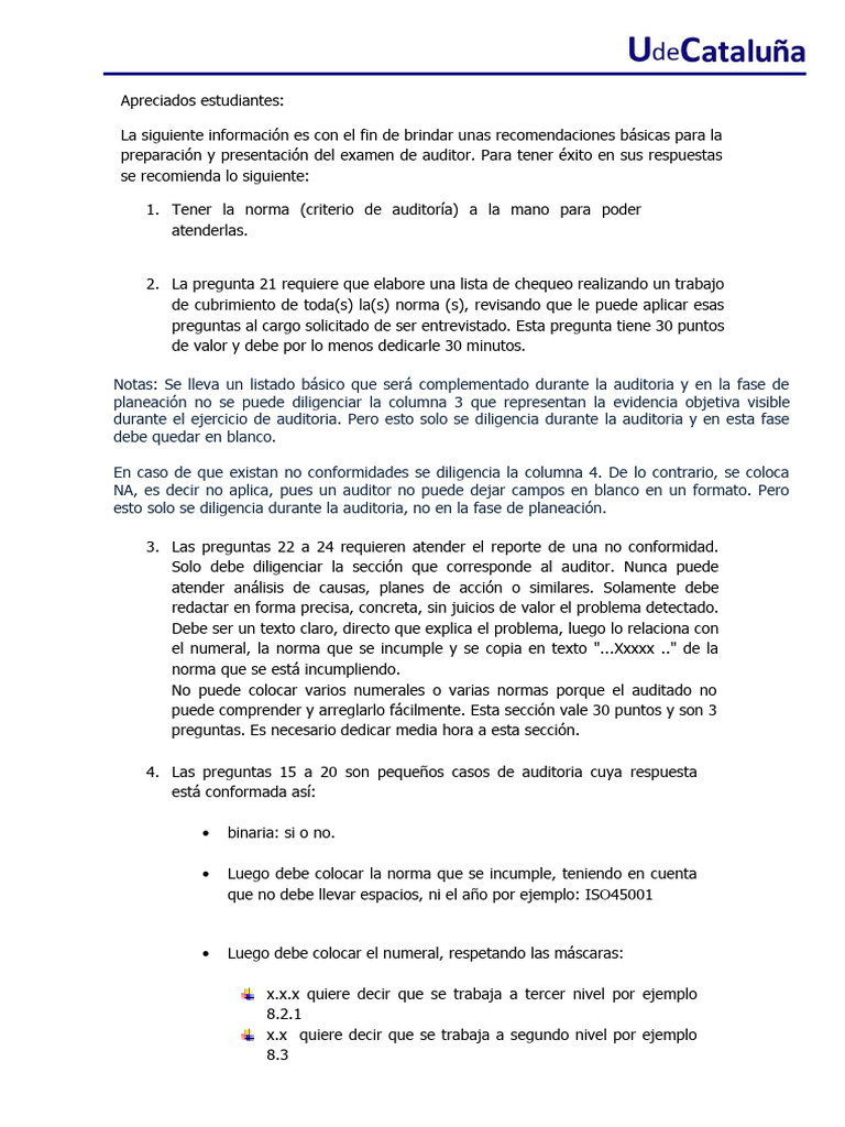 Instructivo Examen Auditor HSEQ FN | PDF | Auditoría