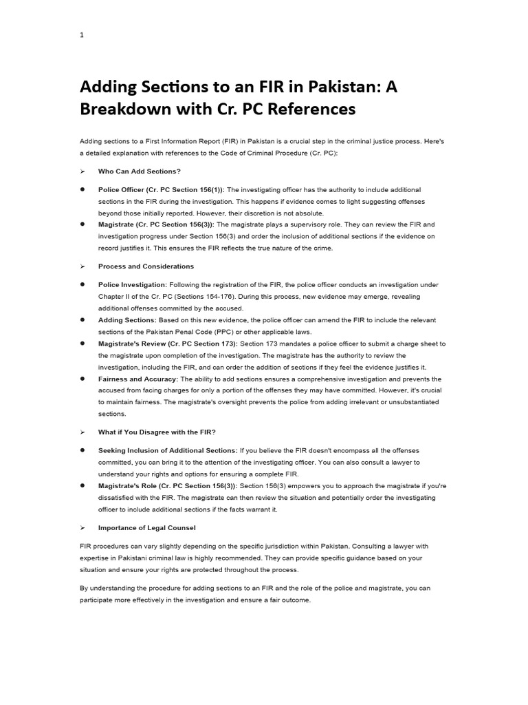 Adding Sections To An FIR in Pakistan | PDF | Magistrate | Police