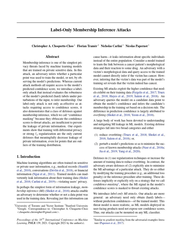 Label-Only Membership Inference Attacks | PDF | Applied Mathematics | Machine Learning