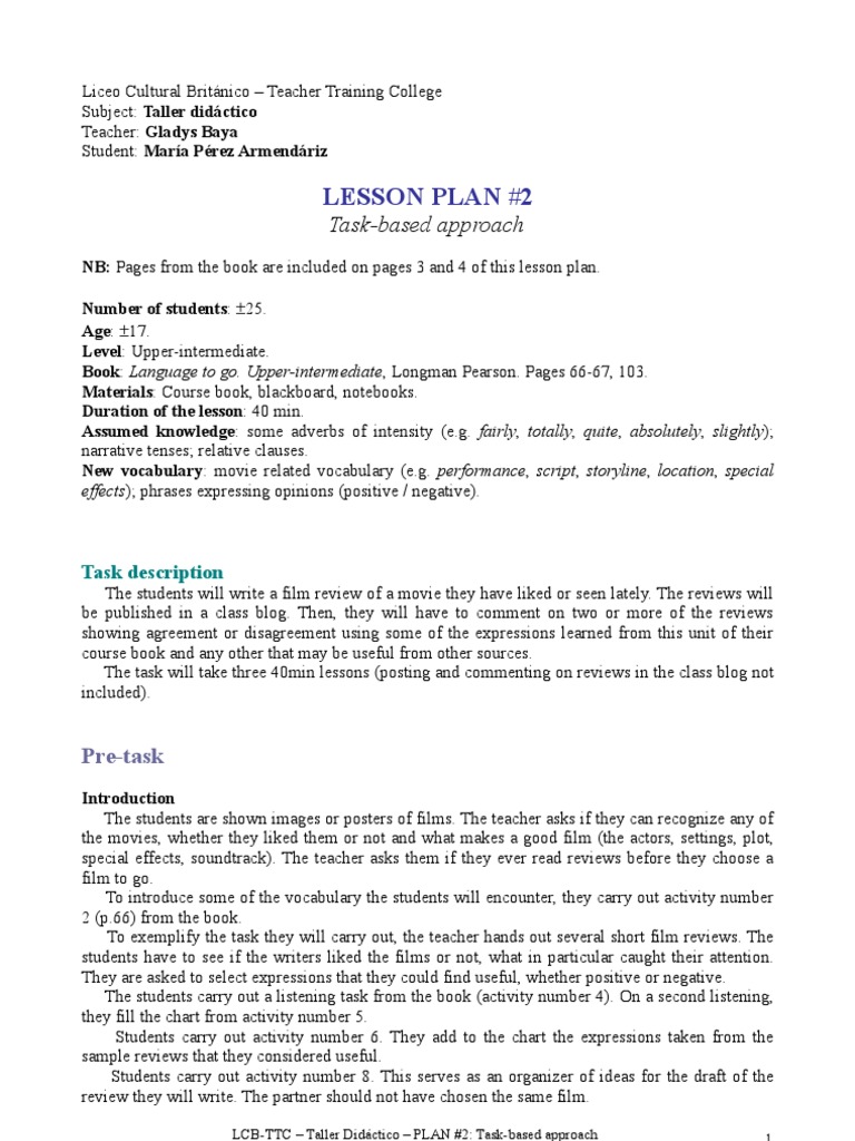Lesson Plan #2: Task-Based Approach | PDF | Lesson Plan | Teachers