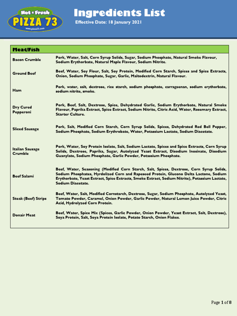 P73 Ingredient List18 JA 2021 | PDF | Sauce | Starch