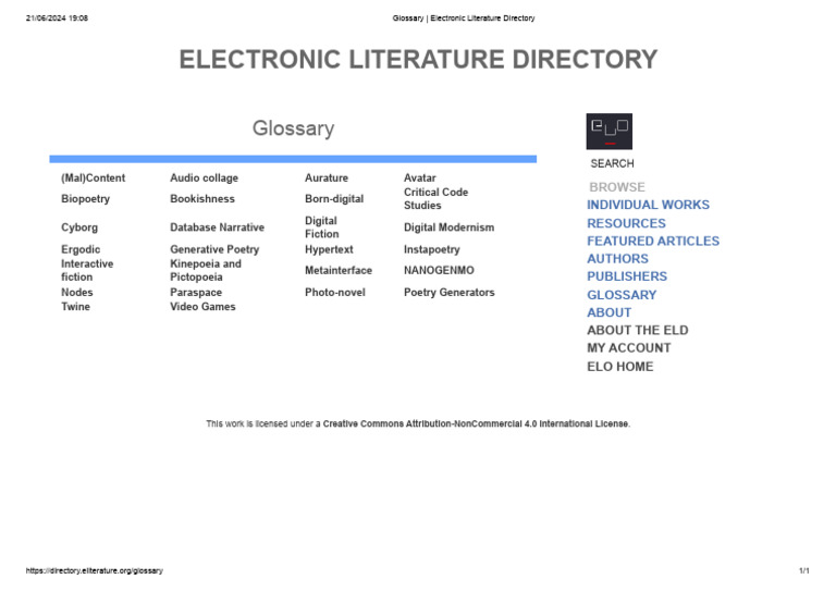 Glossary - Electronic Literature Directory | PDF