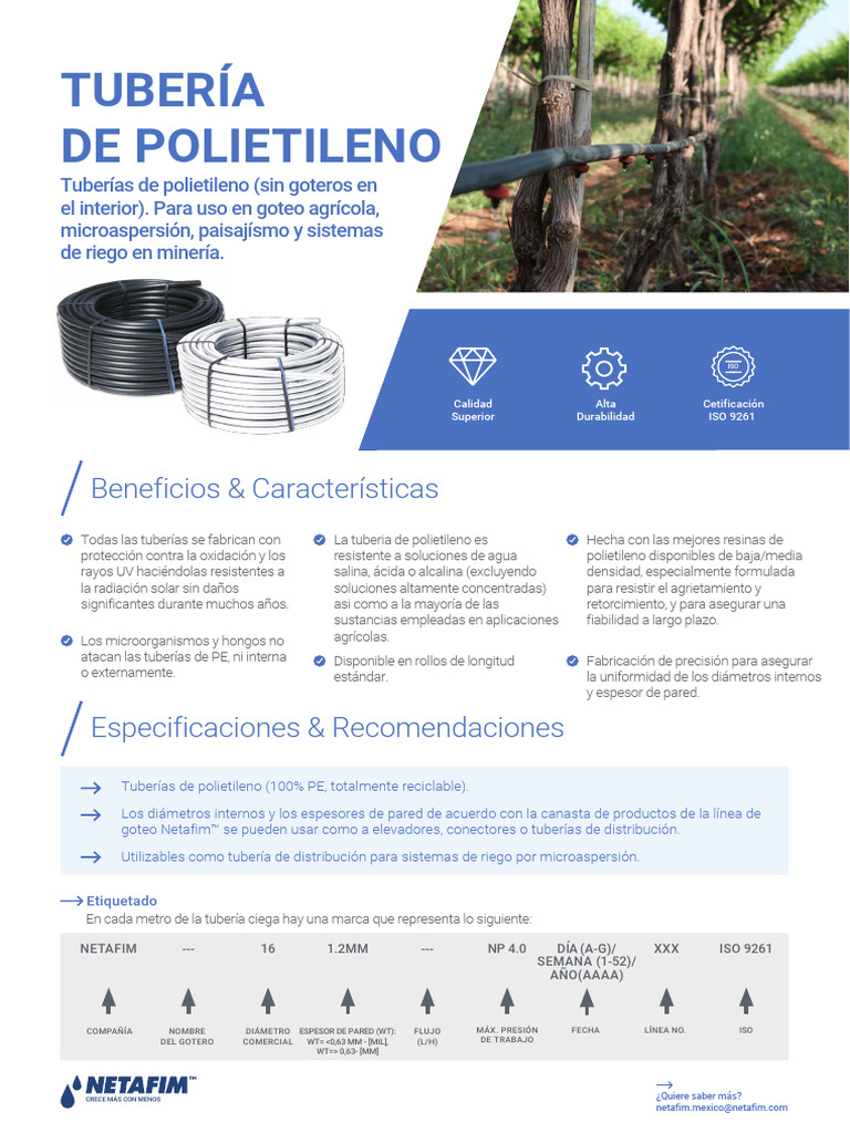 OnePage Tuberia-Polietileno 01 V3 HR | PDF | Tubería (transporte de fluidos) | Materiales