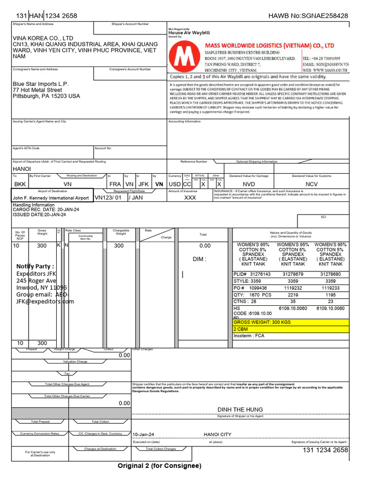 Hawb Sgnae2400024 | PDF | Common Carrier | Cargo