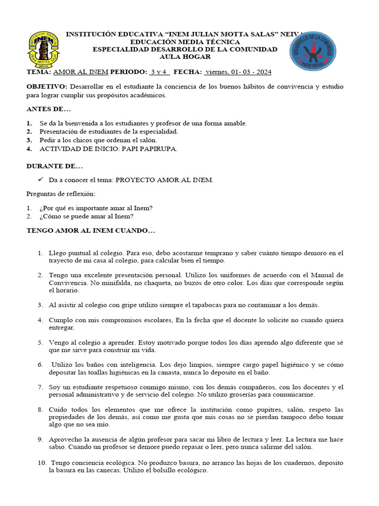 1° Aula Hogar Amor Al Inem | PDF