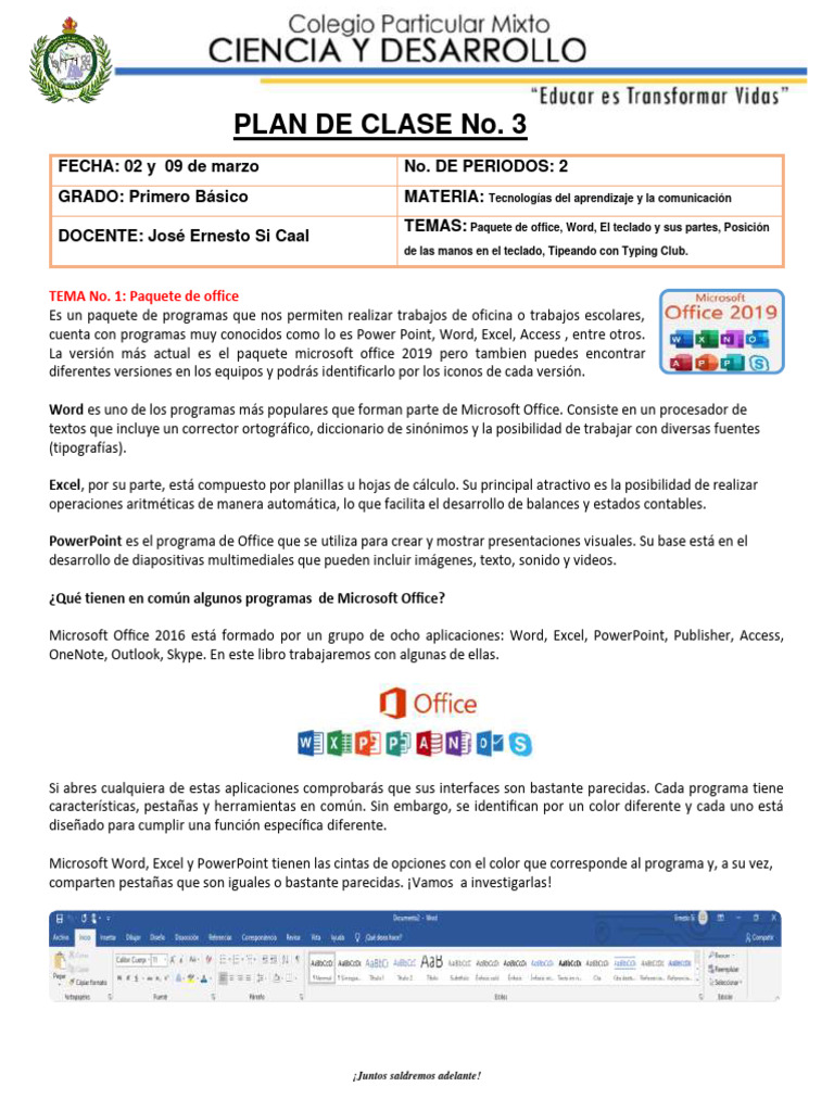 COMPUTACIÓN PLAN DE CLASE 3 Primero Basico | PDF | Microsoft Office | Microsoft PowerPoint