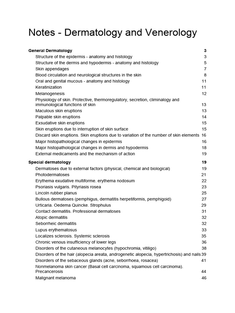 Derma Notes | PDF | Epidermis | Skin