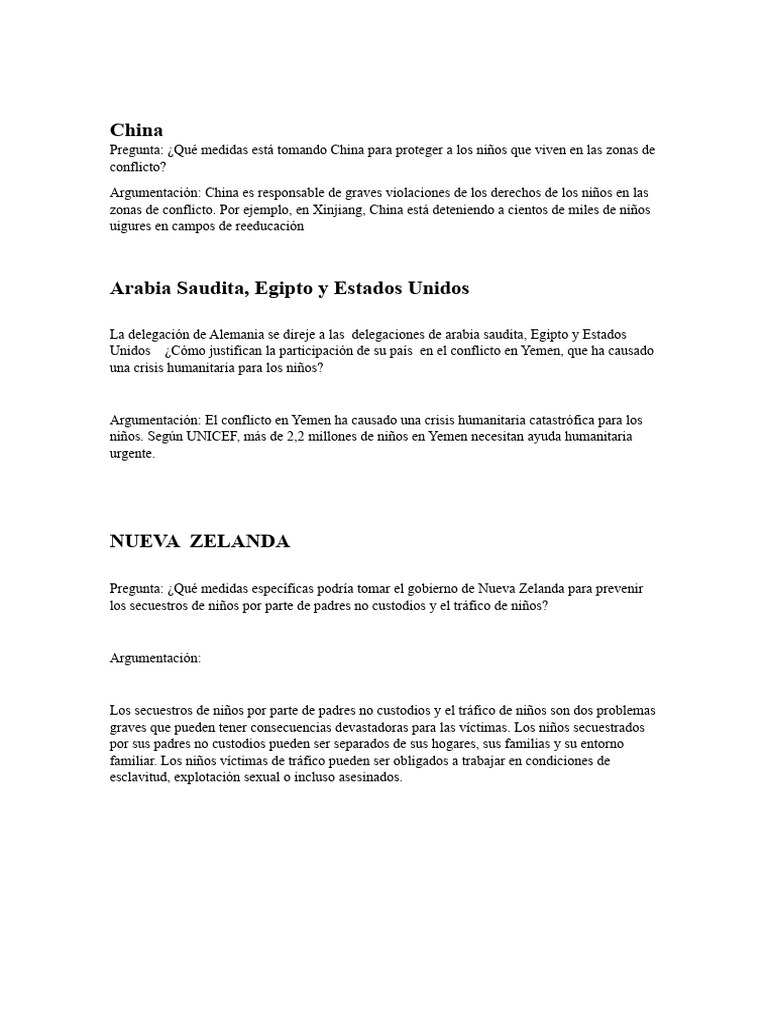 Preguntas Oficiales Modelo de Naciones Unidas Cuestion de Los Ni (Os y Conflñictos Armados | PDF ...