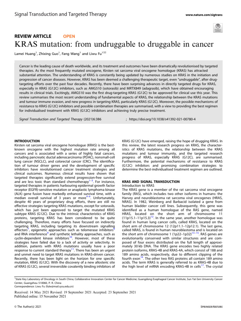 KRAS Mutation: From Undruggable To Druggable in Cancer: Signal ...