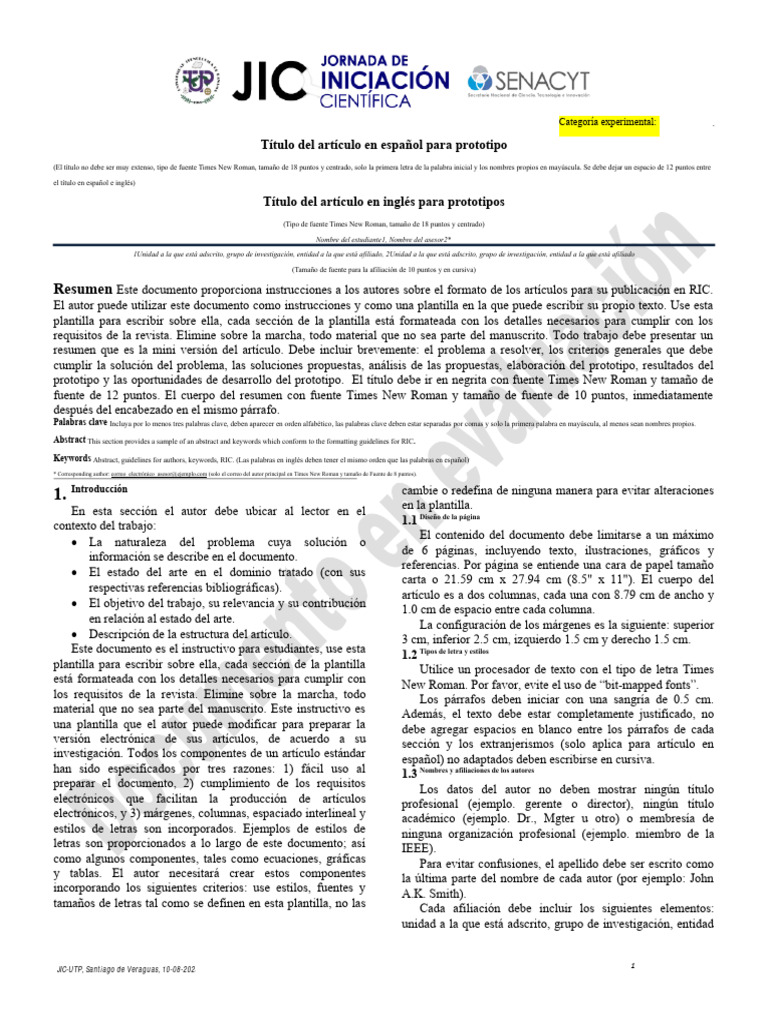 Instructivo para Autores Experimental - JIC - Cleaned | PDF | Escritura | Publicación