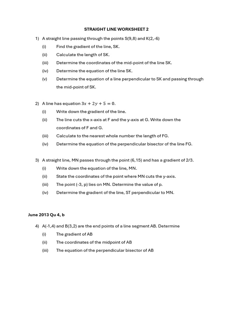 Straight Line Worksheet 2 | PDF