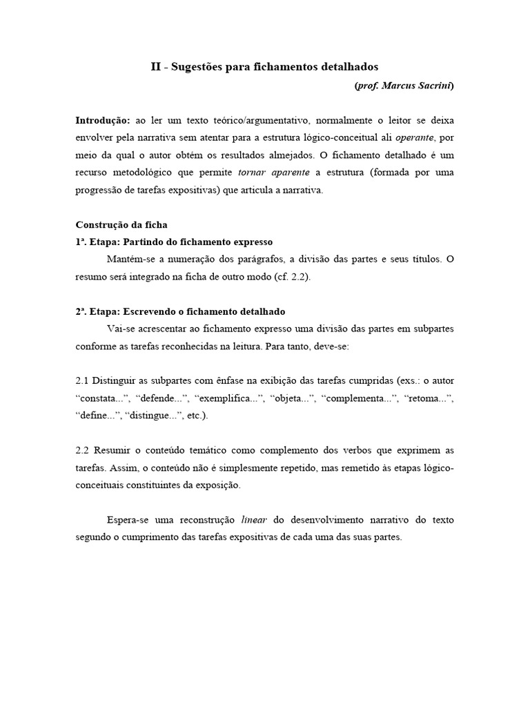 MODELO DE FICHAMENTO 2 - Fichamento Detalhado | PDF | Narrativa