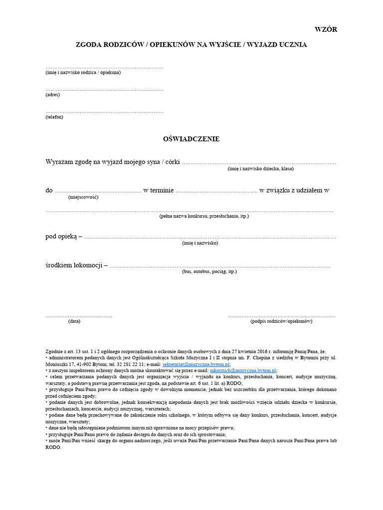 Zgoda Na Wyjazd 2022 | PDF