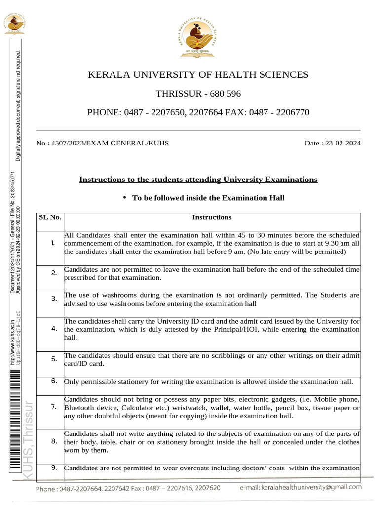 KUHS Exam Hall Instructions 2024 | PDF | Books