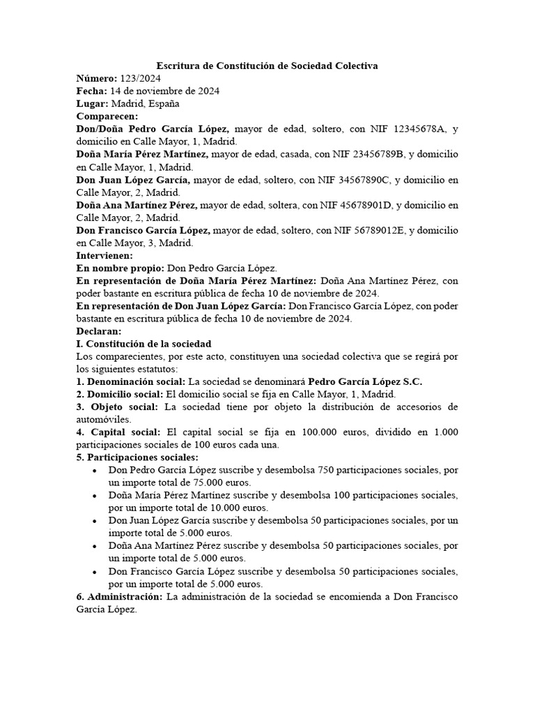 Escritura de Constitución de Sociedad Colectiva | PDF